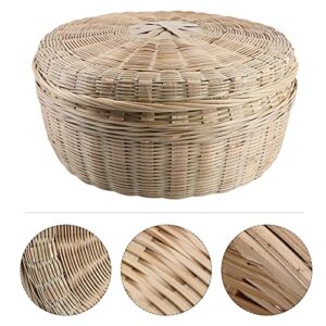 Wicker Storage Basket Handwoven Rattan Storage Basket with Lid Rattan Storage Container Houseware Storage Basket for Shelves and Home Organizer Bins Picnic Basket