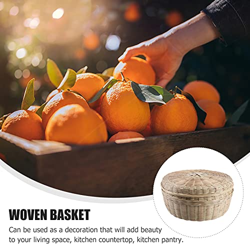 Wicker Storage Basket Handwoven Rattan Storage Basket with Lid Rattan Storage Container Houseware Storage Basket for Shelves and Home Organizer Bins Picnic Basket