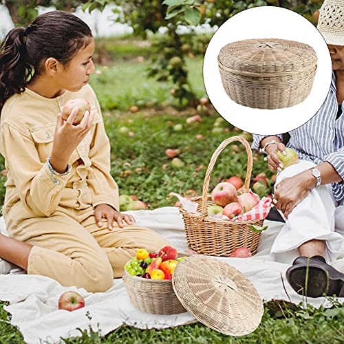 Wicker Storage Basket Handwoven Rattan Storage Basket with Lid Rattan Storage Container Houseware Storage Basket for Shelves and Home Organizer Bins Picnic Basket