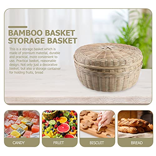 Wicker Storage Basket Handwoven Rattan Storage Basket with Lid Rattan Storage Container Houseware Storage Basket for Shelves and Home Organizer Bins Picnic Basket