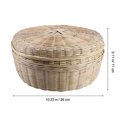 Wicker Storage Basket Handwoven Rattan Storage Basket with Lid Rattan Storage Container Houseware Storage Basket for Shelves and Home Organizer Bins Picnic Basket