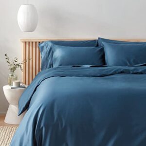 amazon aware 100% organic cotton 300 thread count duvet cover set - navy, full/queen