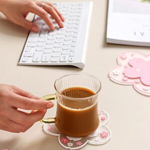 CXDC Sakura Coaster, 4 Pcs Kawaii Coasters for Drinks Japanese Style Coaster Set Cherry Blossom Pattern Pad Coaster, PVC No-Slip Coaster Insulation for Coffee Cup Beer Mug Tableware, Pink