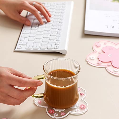 CXDC Sakura Coaster, 4 Pcs Kawaii Coasters for Drinks Japanese Style Coaster Set Cherry Blossom Pattern Pad Coaster, PVC No-Slip Coaster Insulation for Coffee Cup Beer Mug Tableware, Pink