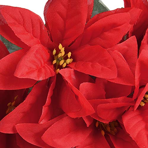 Artflower 6 Pack Red Artificial Poinsettia Bushes 14.6'' Silk Artificial Poinsettia Bouquet Fake Poinsettia Plant Christmas Flowers for Home Garden Indoor Outdoor Christmas Decorations