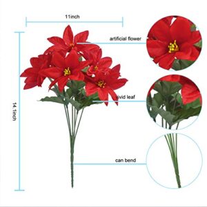 Artflower 6 Pack Red Artificial Poinsettia Bushes 14.6'' Silk Artificial Poinsettia Bouquet Fake Poinsettia Plant Christmas Flowers for Home Garden Indoor Outdoor Christmas Decorations