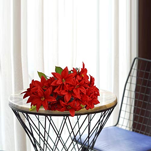 Artflower 6 Pack Red Artificial Poinsettia Bushes 14.6'' Silk Artificial Poinsettia Bouquet Fake Poinsettia Plant Christmas Flowers for Home Garden Indoor Outdoor Christmas Decorations