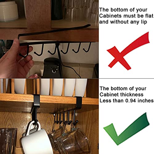 Mug Hooks Under Cabinet 3 pcs Coffee Tea Cup Mug Holder for Kitchen wiht 6 Hook, Fit for 0.94 Inch Thickness Shelf or Less by WOCHOLL (3pcs Black)