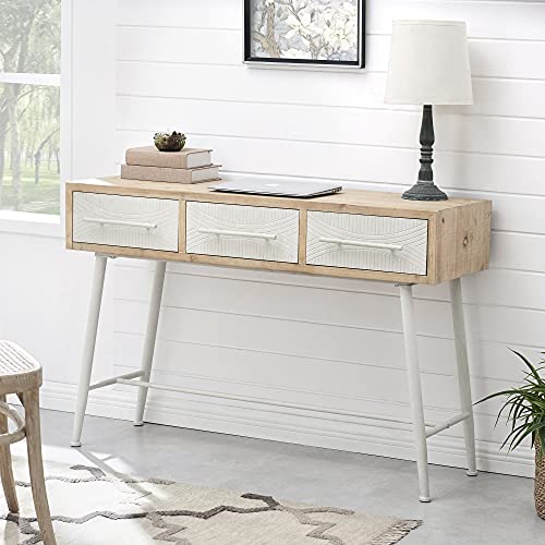 FirsTime & Co. Natural and White Berkeley Desk, Writing Desk, Compact Computer or Laptop Desk for Home Office, Wood and Metal, Modern, 47.25 x 17 x 31.75 inches