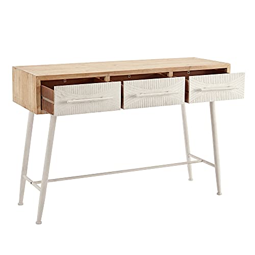 FirsTime & Co. Natural and White Berkeley Desk, Writing Desk, Compact Computer or Laptop Desk for Home Office, Wood and Metal, Modern, 47.25 x 17 x 31.75 inches