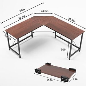 L-Shaped Desk Computer Corner Desk, L Shaped Home Office Desk, Large Gaming Desk Sturdy Writing Desk Writing Workstation, Simple Modern Gaming Desk, Walnut