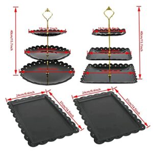 4 Pieces Plastic Cake Stand Set with 2pcs Large 3-Tier Cupcake Stands + 2pcs Appetizer Trays Perfect for Wedding Halloween Birthday Baby Shower Tea Party(Black)