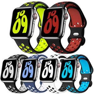 6 pack sport bands compatible with apple watch band 38mm 40mm 41mm 42mm 44mm 45mm 49mm for men women, soft silicone waterproof replacement band for iwatch bands series 8 7 6 5 4 3 2 1 se/ultra, nike