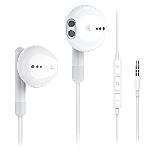 Wired Earbuds with Microphone, Kimwood Wired Earphones in-Ear Headphones HiFi Stereo, Powerful Bass and Crystal Clear Audio, Compatible with iPhone, iPad, Android, Computer Most with 3.5mm Jack(Clear)