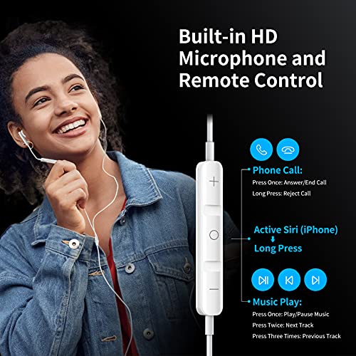 Wired Earbuds with Microphone, Kimwood Wired Earphones in-Ear Headphones HiFi Stereo, Powerful Bass and Crystal Clear Audio, Compatible with iPhone, iPad, Android, Computer Most with 3.5mm Jack(Clear)