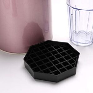 Bev Tek 4 Inch x 1 Inch Octagon Drip Tray, 1 Removable Grate Coffee Drip Tray - Dishwashable, Octagon Shape, Black Plastic Coffee Countertop Drip Tray, 2 Pieces, For Beverages