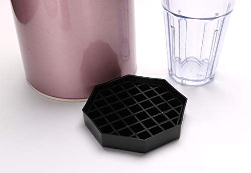 Bev Tek 4 Inch x 1 Inch Octagon Drip Tray, 1 Removable Grate Coffee Drip Tray - Dishwashable, Octagon Shape, Black Plastic Coffee Countertop Drip Tray, 2 Pieces, For Beverages