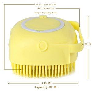 Dog Bath Brush, Pet Massage Brush Shampoo Dispenser, Soft Silicone Brush Rubber Bristle for Dogs and Cats Shower Grooming (Yellow)