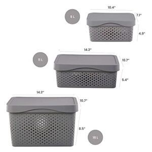 HANAMYA Lidded Storage Bin Organizer | Storage Organizing Container, 16 Liter, Set of 4, Gray