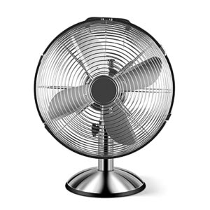 simple deluxe 12 inch stand fan, horizontal ocillation 75°, 3 settings speeds, low noise, quality made durable fan, high velocity, heavy duty metal for industrial, commercial, residential, silver