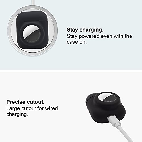 2 in 1 Silicone Protective Skin Cover Compatible with AirPod 1&2 and AirTag, Soft Comprehensive Protective Case with 2 PCS TPU Screen Protector, Anti-Scratch Anti-Fall Anti-Lost(Black)