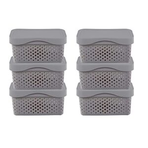 HANAMYA Lidded Storage Bin Organizer | Storage Organizing Container, 5 Liter, Set of 6, Gray