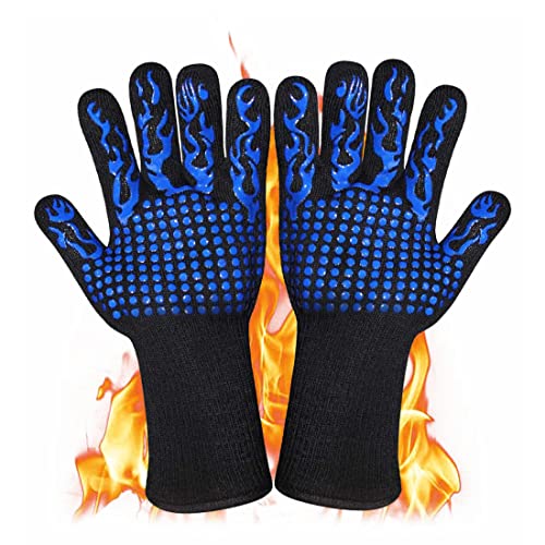 HEGO YUM BBQ Gloves,Oven Mitts-1472°F Extreme Heat Resistant Gloves for Cooking,Silicone Non-Slip Long Kitchen Oven Gloves,Used for Barbecue,Cooking,Baking,Cutting.