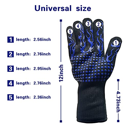 HEGO YUM BBQ Gloves,Oven Mitts-1472°F Extreme Heat Resistant Gloves for Cooking,Silicone Non-Slip Long Kitchen Oven Gloves,Used for Barbecue,Cooking,Baking,Cutting.