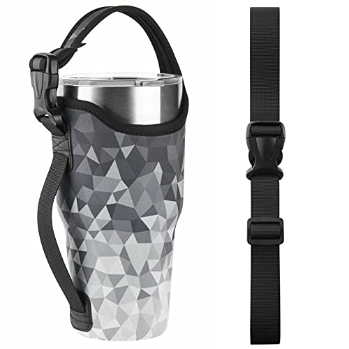 Beautyflier 30 OZ Neoprene 3IN1 Tumbler Carrier Holder Pouch with Adjustable Shoulder Sling for Stainless Steel Insulate Insulated Coffee Mugs (Geometry, Gradient)