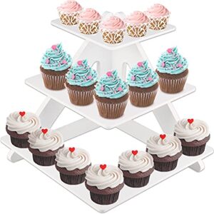 cupcake stand for 24 cupcakes- rustic cupcake stand 3 tier collapsible wooden cupcake tier stand - white cupcake holder stand - cupcake tower display party décor - cupcake stand display for pastry