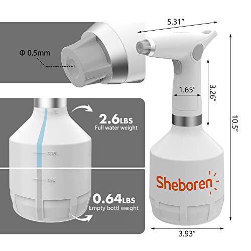 1L Electric Spray Bottle Sheboren Electric Plant Mister Battery Sprayers in Lawn and Garden Fertilizing Automatic Plant Mister Spray Bottle with Adjustable Spout for Plants, Household Cleaning (White)