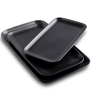 koov ceramic rectangular serving tray, 14/12/10 inch large serving platter, porcelain serving plates with 3 sizes, ceramic serving dishes for party, food, appetizers and dinner, set of 3 (matte black)