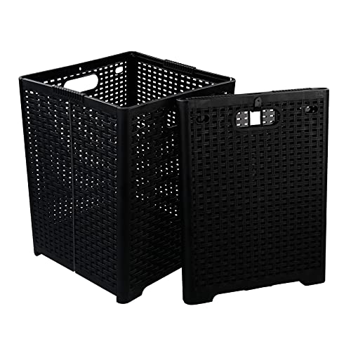 Morcte 2-Pack 42 L Folding Laundry Basket, Plastic Towel Hamper for Wet Towels, Black