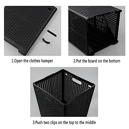 Morcte 2-Pack 42 L Folding Laundry Basket, Plastic Towel Hamper for Wet Towels, Black