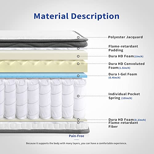 Oleesleep 13 Inch Dual Layered Gel Hybrid Memory Foam Mattress, CertiPUR-US Certified. Gray, Queen