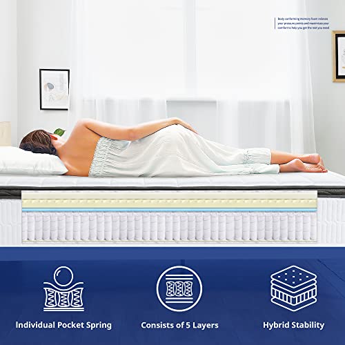 Oleesleep 13 Inch Dual Layered Gel Hybrid Memory Foam Mattress, CertiPUR-US Certified. Gray, Queen