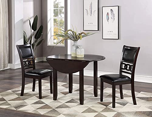 New Classic Furniture Gia Drop Leaf Dining Table with Two Chairs, 42", Ebony,EC-SOVKYDYFFO