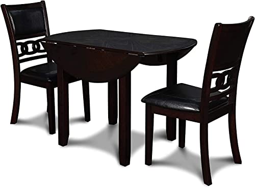 New Classic Furniture Gia Drop Leaf Dining Table with Two Chairs, 42", Ebony,EC-SOVKYDYFFO