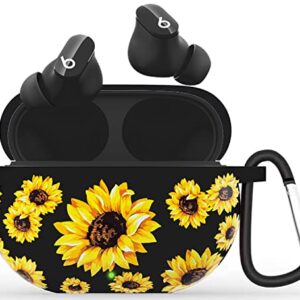 YOMPLOW Case for Beats Studio Buds Soft Silicone Flexible Skin Flower Rubber Cover for Beats Studio Buds 2021 Girls Women with Keychain - Sunflower