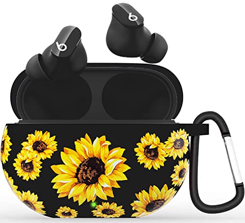 YOMPLOW Case for Beats Studio Buds Soft Silicone Flexible Skin Flower Rubber Cover for Beats Studio Buds 2021 Girls Women with Keychain - Sunflower