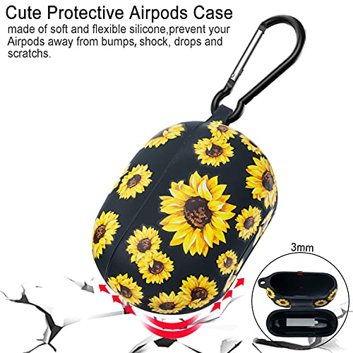 YOMPLOW Case for Beats Studio Buds Soft Silicone Flexible Skin Flower Rubber Cover for Beats Studio Buds 2021 Girls Women with Keychain - Sunflower