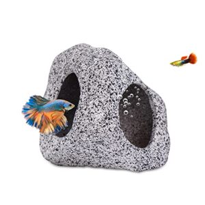 ameliade aquarium decorations cave betta fish tank accessories rock cave decor for shrimp cichlid hiding breeding small fish bowl hide decorations betta toys fish hideout stones house（medium）