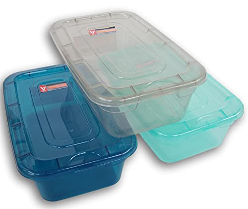 3 Shoe Boxes- Transparent Storage Bin Colors Vary - 13.75 x 8.125 x 4.25-in - 3 Count, Blue