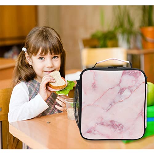 Lunch Bags for Boys Girls, Pink Marble Pattern Reusable Insulated Lunch Box Thermal Meal Tote Kit, Lunch Cooler Bag Organizer with Adjustable Shoulder Strap