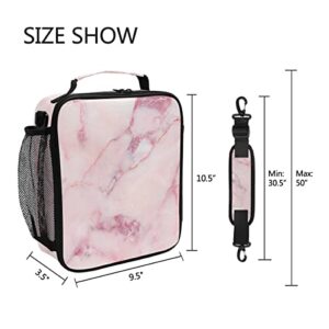 Lunch Bags for Boys Girls, Pink Marble Pattern Reusable Insulated Lunch Box Thermal Meal Tote Kit, Lunch Cooler Bag Organizer with Adjustable Shoulder Strap