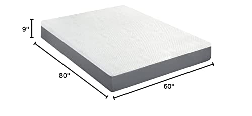 Olee Sleep 9 Inch Ventilated Gel Infused Memory Foam Mattress, CertiPUR-US® Certified, Gray, Queen