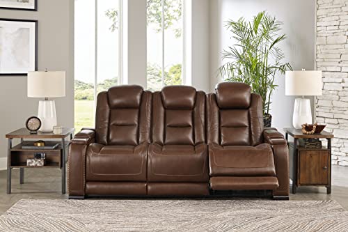 Signature Design by Ashley The Man-Den Reclining Sofa, Mahogany