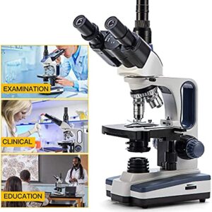 Swift SW 350T Compound Trinocular Microscope,40X-2500X Magnification,Two-Layer Mechanical Stage,with 5.0 mp Camera and Software Windows/Mac Compatible and 5 PCS Prepared Slides and 5 PCS Blank Slides