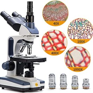 Swift SW 350T Compound Trinocular Microscope,40X-2500X Magnification,Two-Layer Mechanical Stage,with 5.0 mp Camera and Software Windows/Mac Compatible and 5 PCS Prepared Slides and 5 PCS Blank Slides