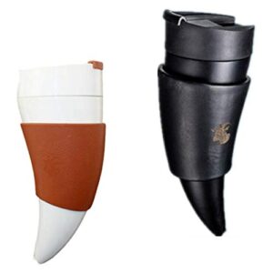 GFHFG Goat Horns Coffee Mug 230ML Steel Vacuum Cup Flask Tea Cups Travel Couple Water Bottle with Rope-Black